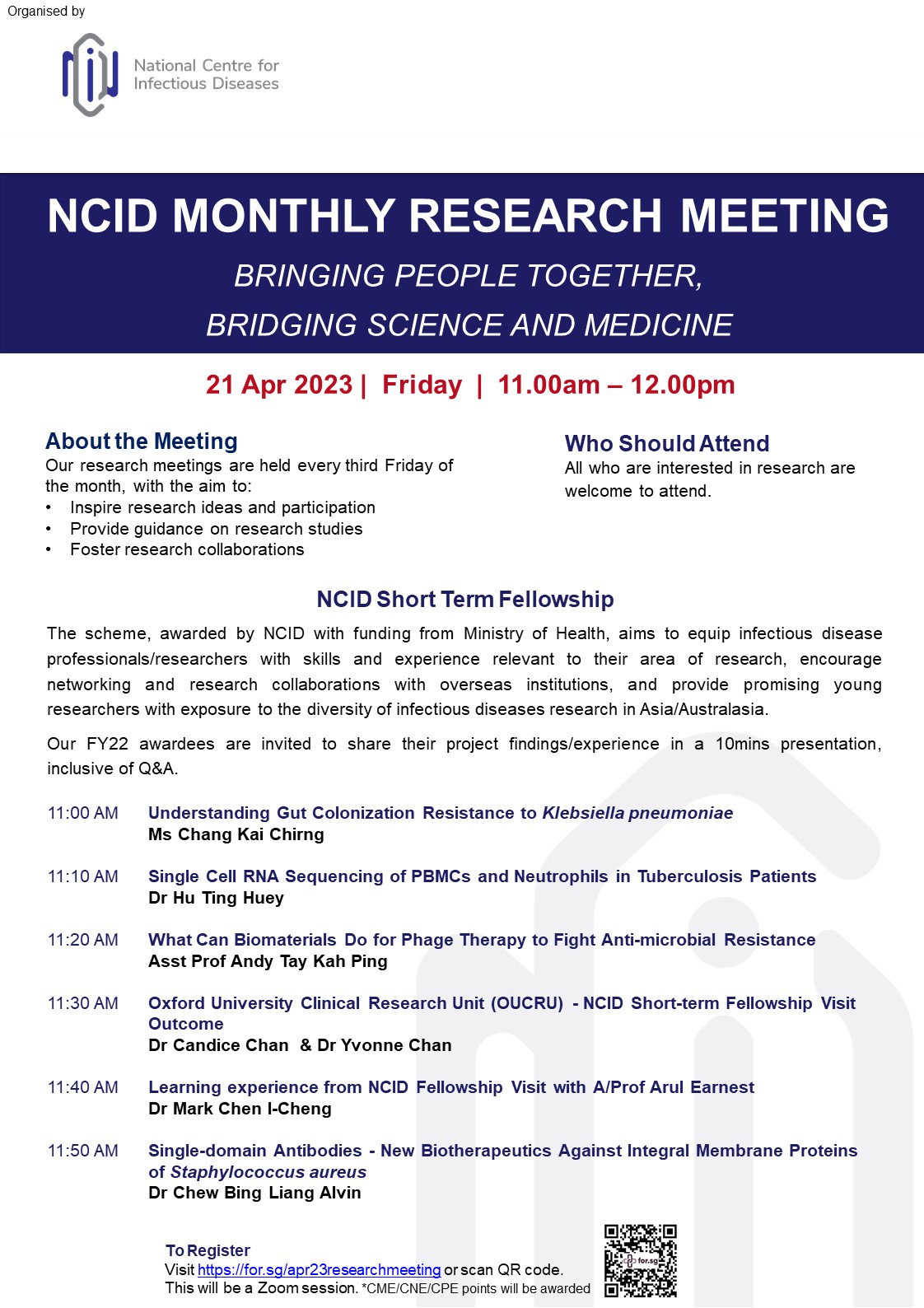NCID Monthly Research Meeting - National Centre for Infectious Diseases