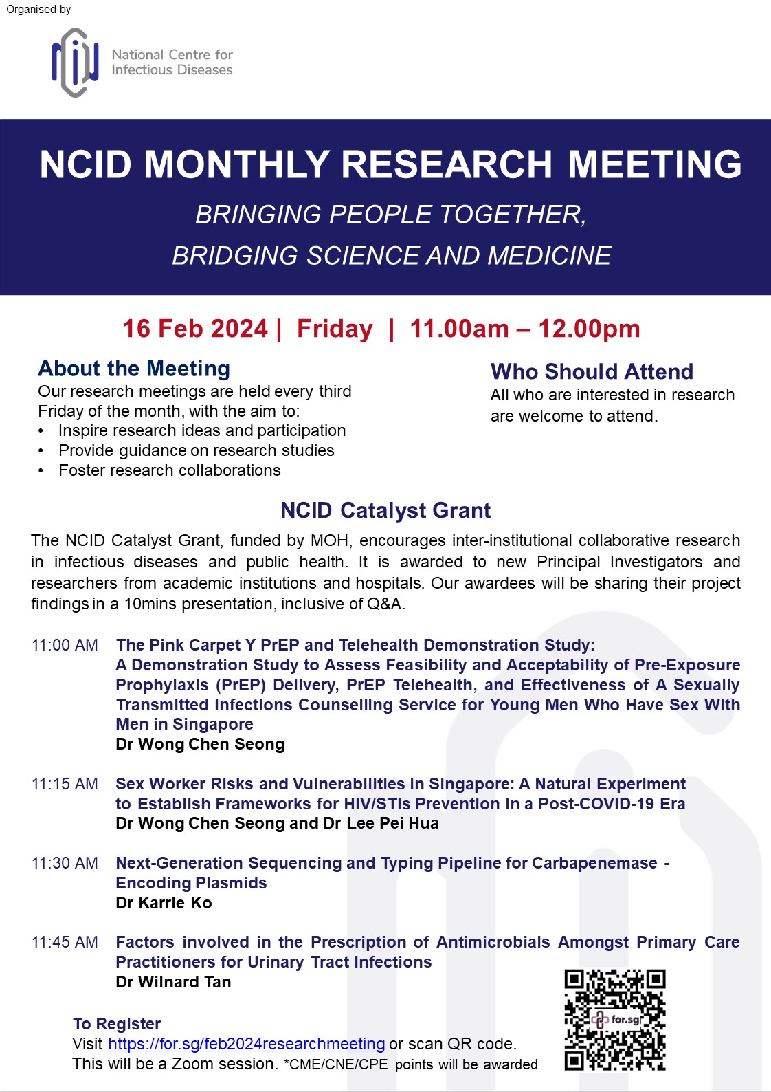NCID Monthly Research Meeting - National Centre for Infectious Diseases