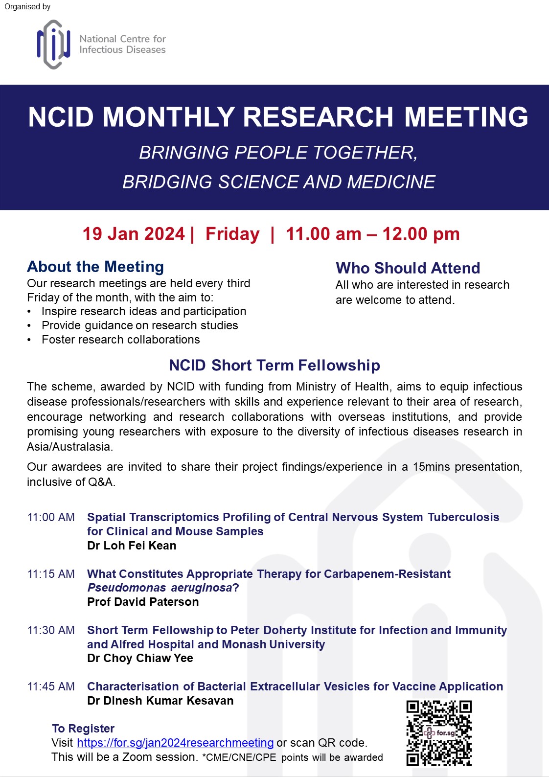 NCID Monthly Research Meeting - National Centre for Infectious Diseases